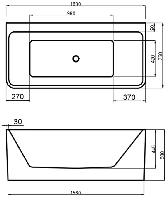 BPS-koupelny Volně stojící akrylátová vana ke stěně HYD-SOF515C 160x75 bílá, odtokový komplet bílý lesklý