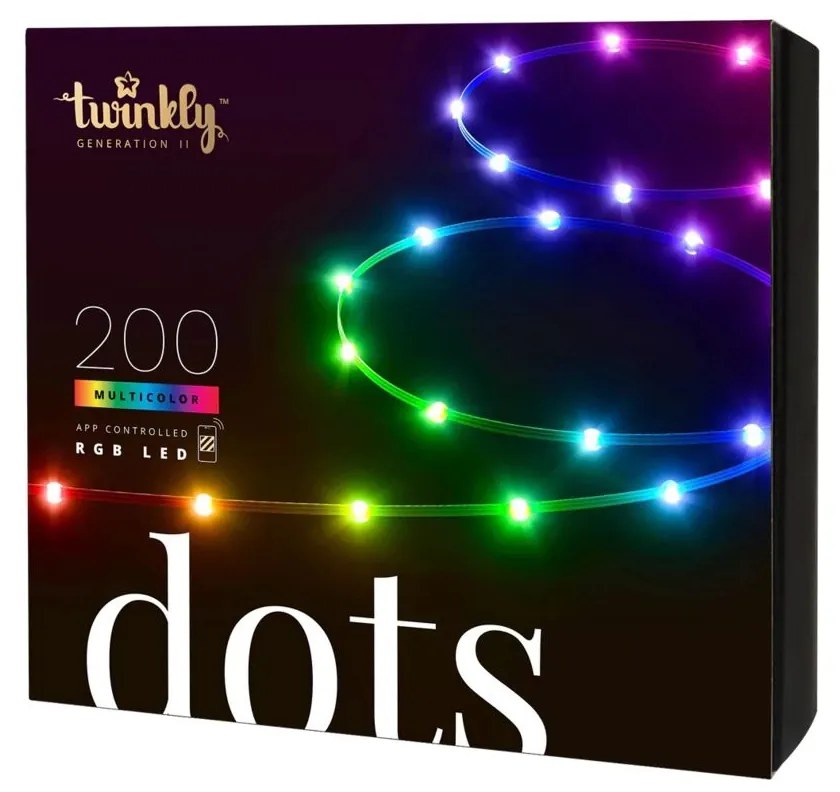 Chytrý světelný LED bodový pásek Twinkly DOTS / 200 LED / 10 m / venkovní i vnitřní / Wi-Fi / vícebarevná