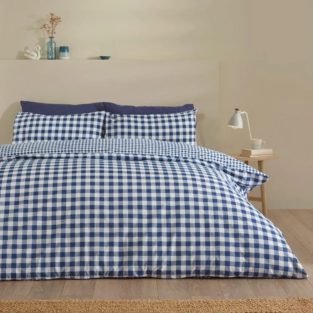 Tmavě modré 3dílné povlečení na dvoulůžko 200x200 cm Bamford Gingham Check – Catherine Lansfield