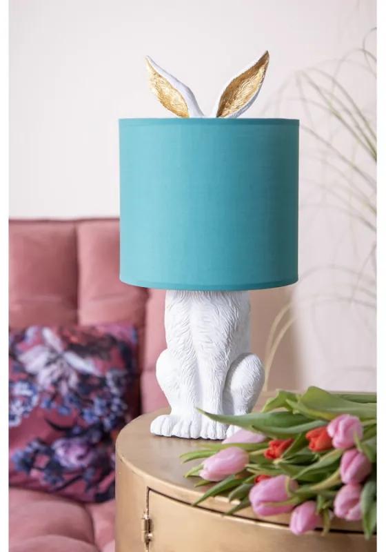 Bílá stolní lampa králík s tyrkysovým stínidlem Konijn