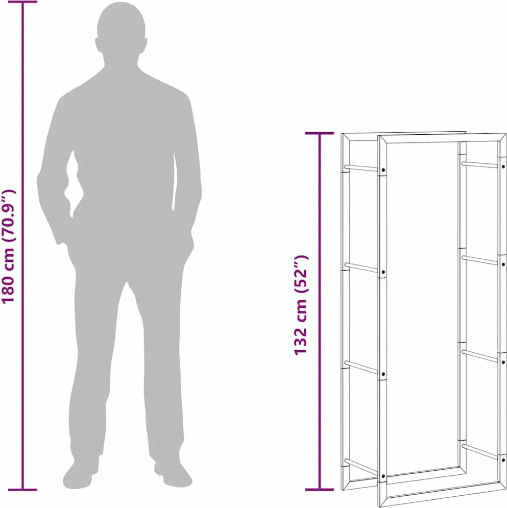 vidaXL Stojan na palivové dřevo matný 50x28x132 cm ocel [350306] Barva: Stříbrná