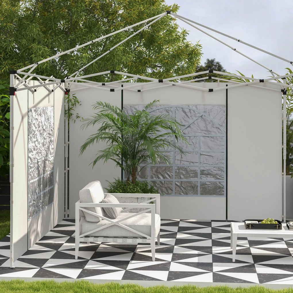 Boční panely altánu Outsunny sada 2 bočních panelů s oknem a dveřmi pro párty stan 3x3/3x6 m, Oxford, bílá