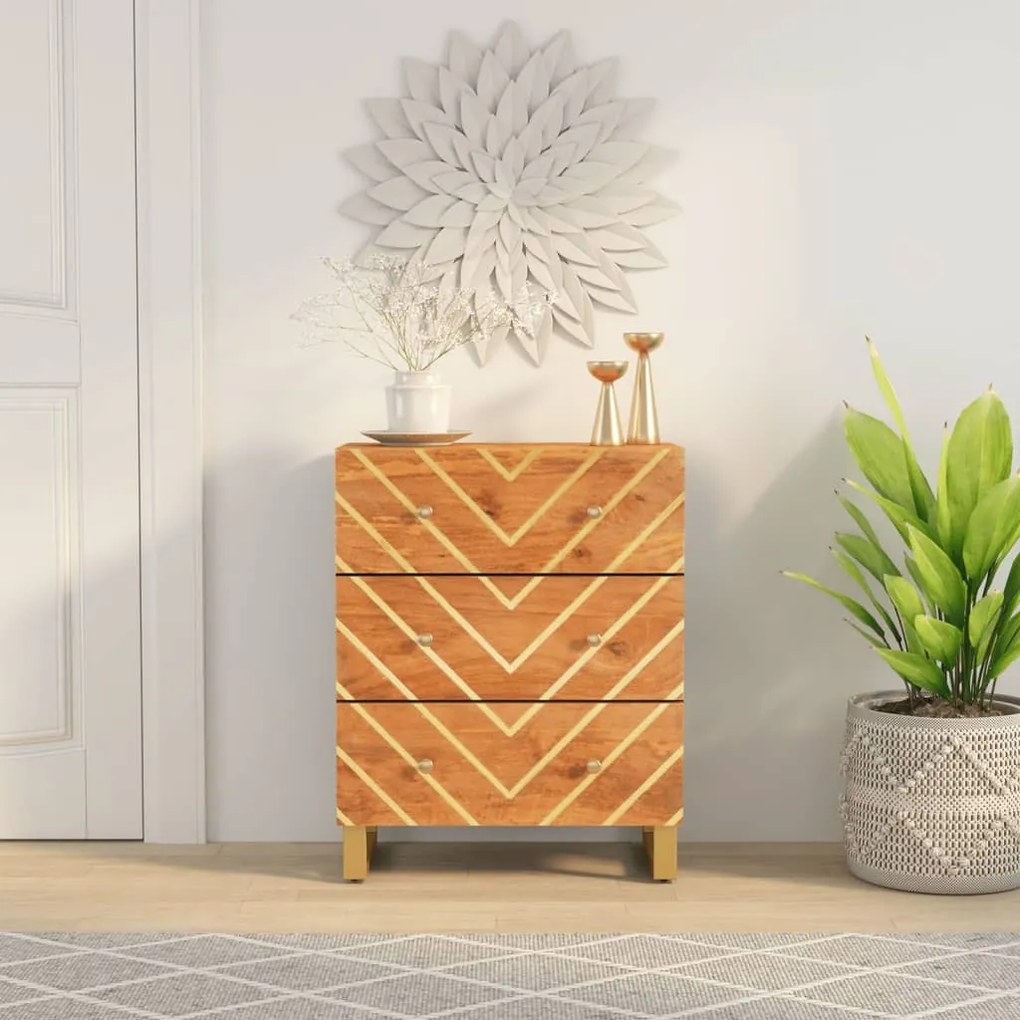 Odkládací Skříňka Hnědá A Černá 60X33,5X75 Cm Masivní Mangovník Tmavě Zelená