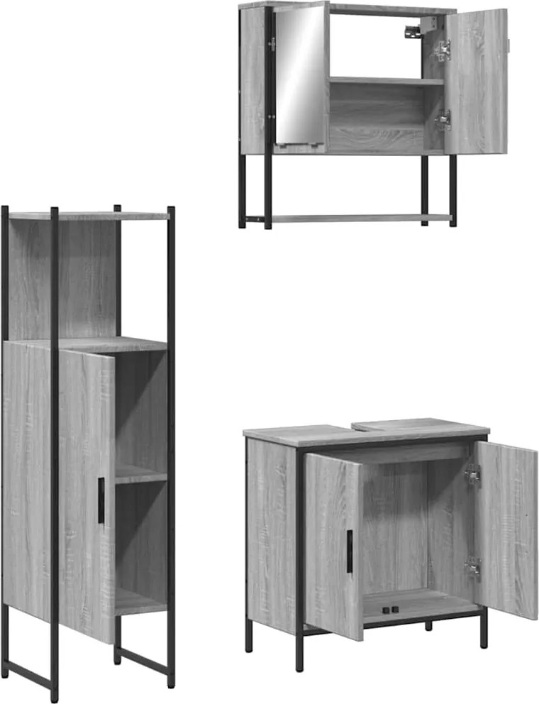 3dílný set koupelnového nábytku šedý sonoma kompozitní dřevo 3214703