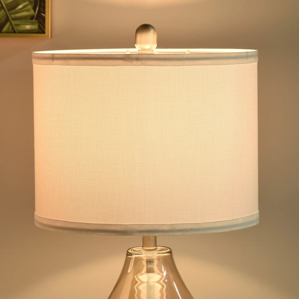 HOMCOM Sada 2 nočních lampiček s paticí E27, 40W, sklo, len, ocel, jantarová barva, Ø30 x 56H cm