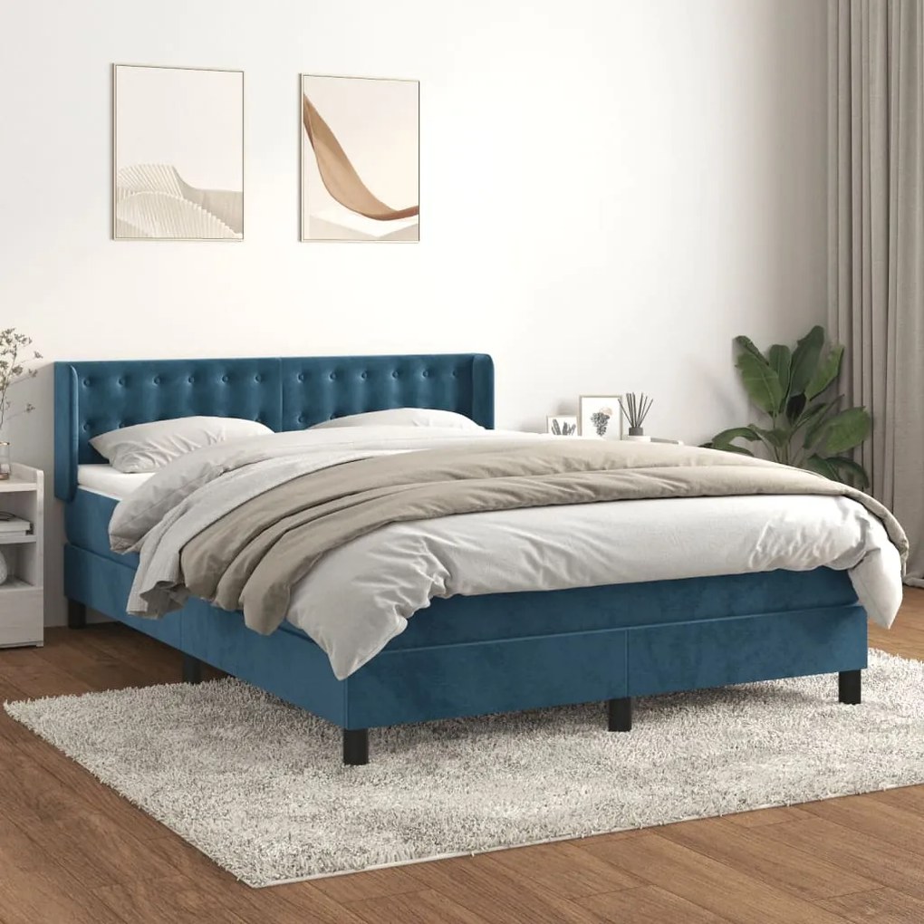 Box spring postel s matrací tmavě modrá 140x200 cm samet 3131205