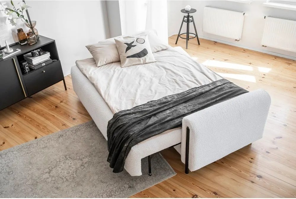 Šedá rozkládací/s úložným prostorem pohovka z textilie bouclé 244 cm Arcadova – ELTAP