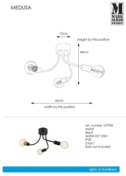 Markslöjd 107930 - Přisazený lustr MEDUSA 3xE27/20W/230V