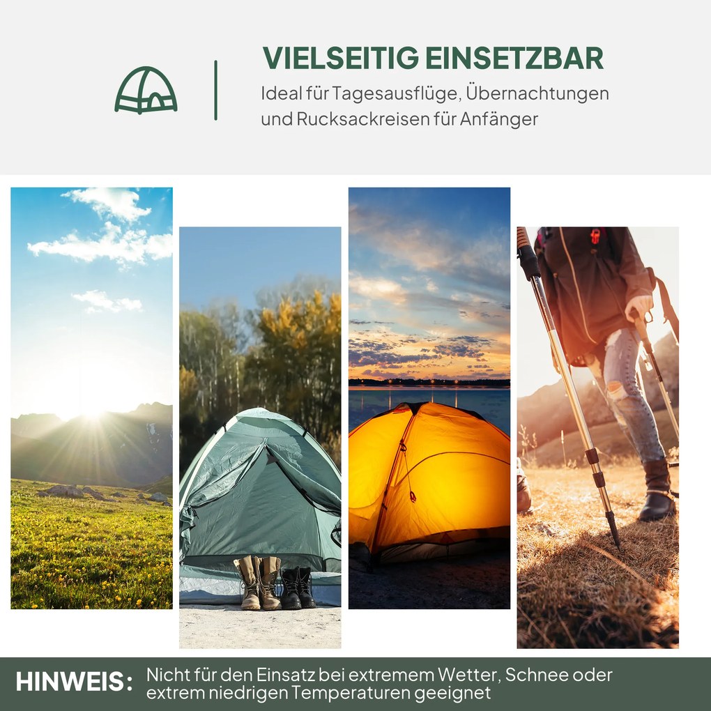 Outsunny stan pro 2 osoby na kempování, maskovací kupolovitý stan, lehký, ventilovaný, snadno se skládá s zipovými dveřmi, úložným prostorem, taška n…