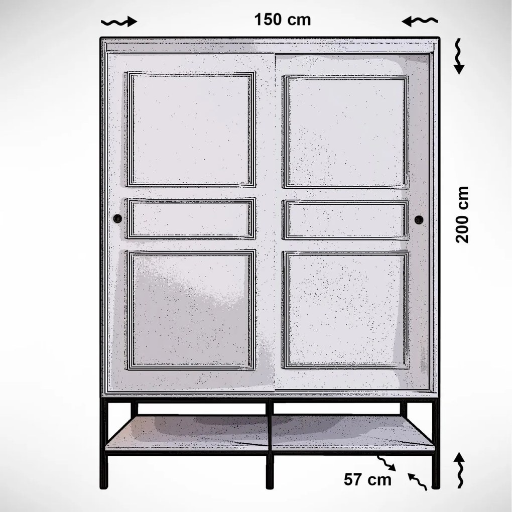 Šatní skříň Martin III 150 cm bílý mramor/zlatá