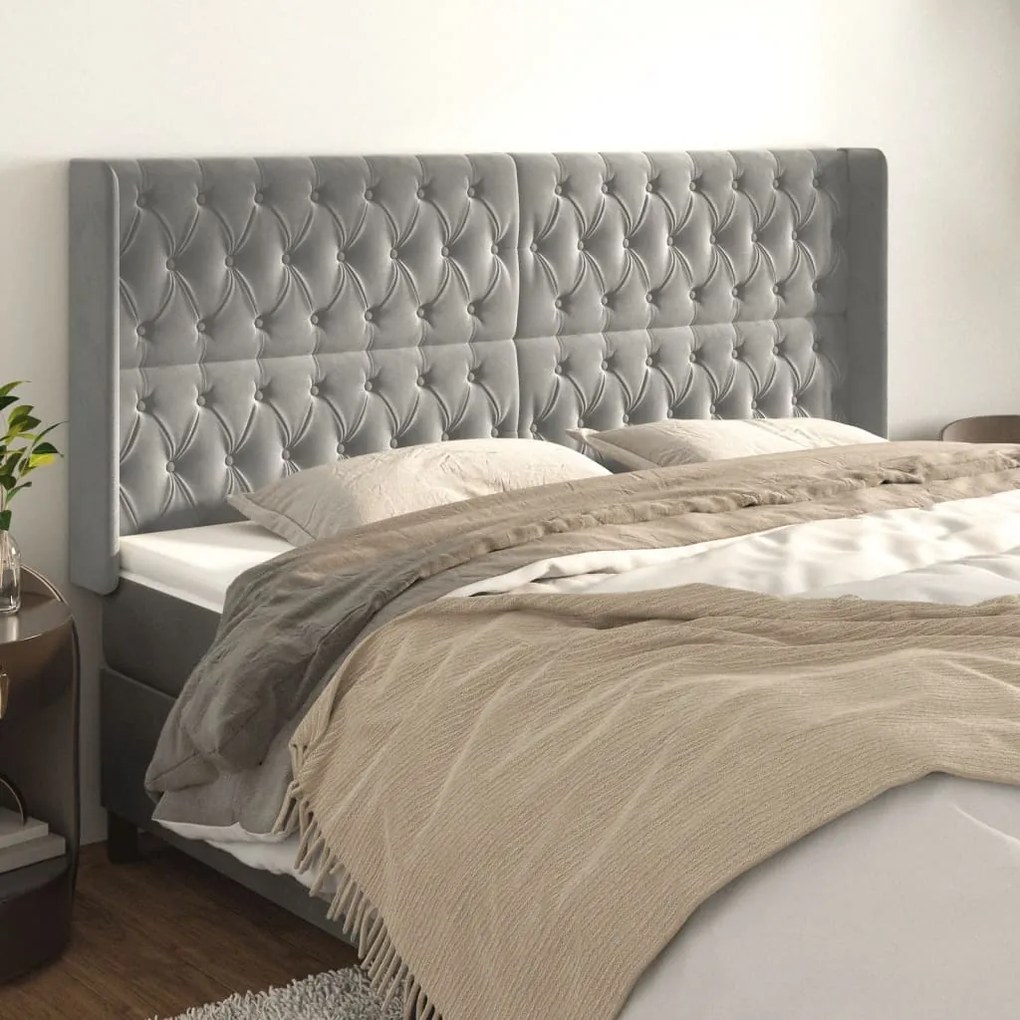 Čelo postele typu ušák světle šedé 203x16x118/128 cm samet 3119982