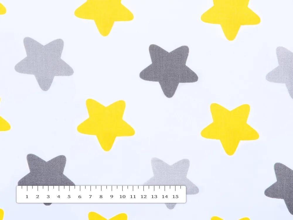 Biante Dětský bavlněný běhoun na stůl Sandra SA-203 Žluto-šedé hvězdy 20x160 cm