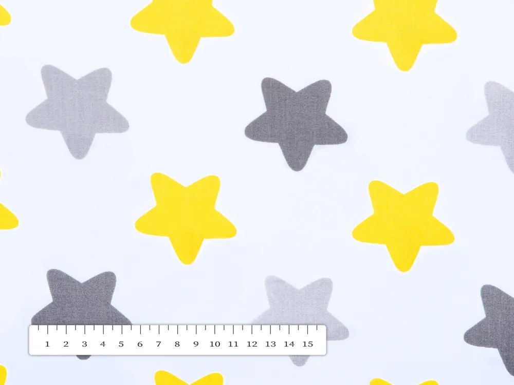 Biante Dětský bavlněný běhoun na stůl Sandra SA-203 Žluto-šedé hvězdy 35x140 cm