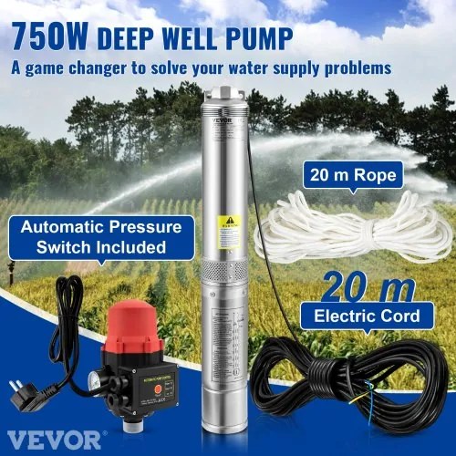 Ponorné čerpadlo do hlubokých studní, 750 W 230 V/50 Hz, 105 l/min. 62 m hlava, 20 m