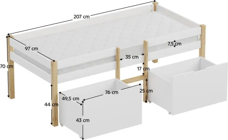 Postel s úložným prostorem, 90x200, dub/bílá, JUNA Kondela 0000412684