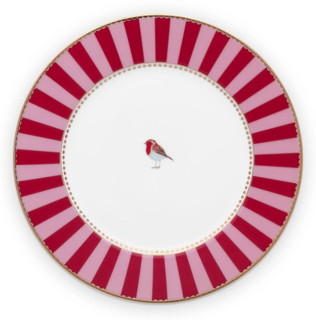 Pip Studio Love Birds stripes talíř Ø 17cm, červeno-růžový (dezertní talířek)