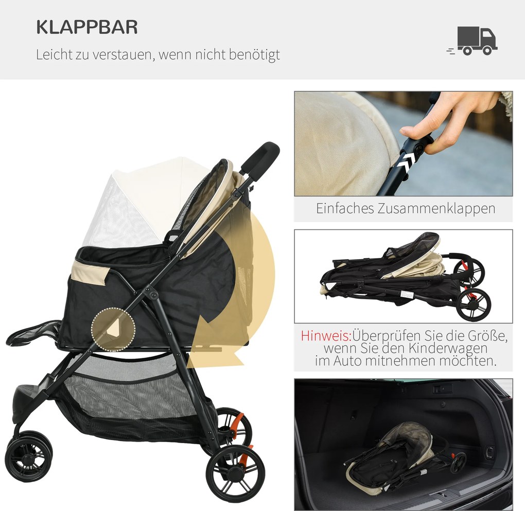 PawHut Kočárek pro psy, skládací, s pláštěnkou, 2 držáky na nápoje, modrý + khaki
