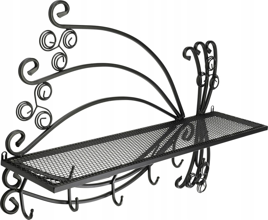 Pevný kovový černý dekorativní nástěnný věšák na oblečení, 6 háčků