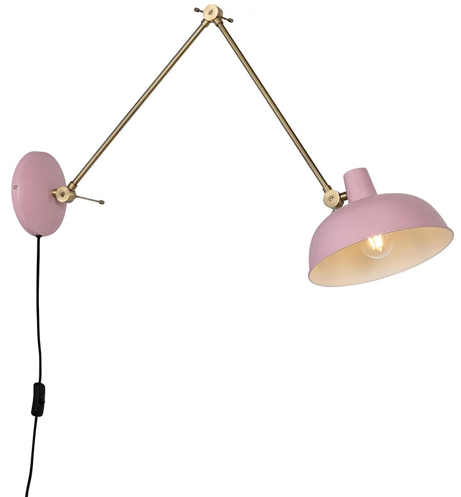 Retro nástěnná lampa ocelová růžová s bronzem - Milou