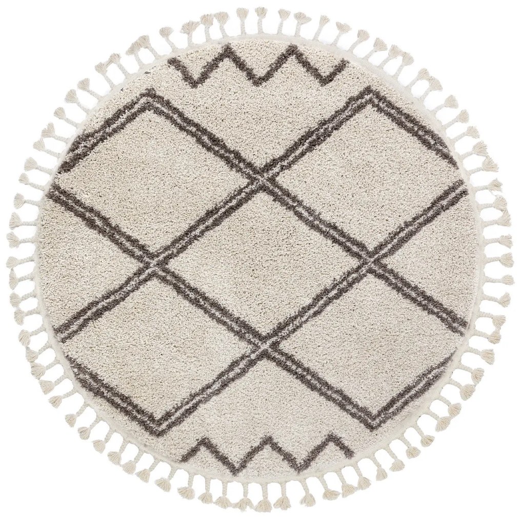 Dywany Łuszczów, Kusový koberec Berber Asila cream and brown kruh, 160x160 (průměr) kruh, hnědá, ložnice