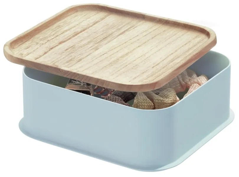 Šedý úložný box s víkem ze dřeva paulownia iDesign Eco, 21,3 x 21,3 cm