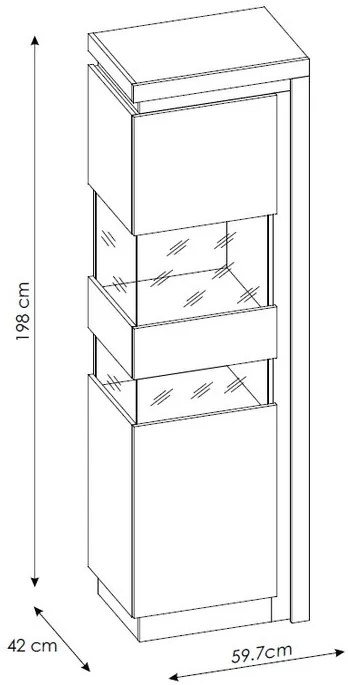 Vysoká vitrína Lyon, bílá lesk, s osvětlením, levá