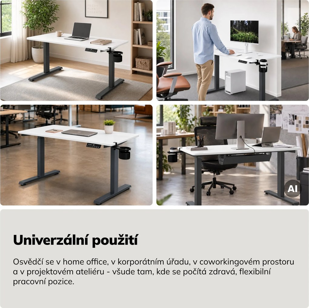 Elektrický stůl s nastavením výšky ergonomický antracitově-bílý, 1200x600 mm: ARIA