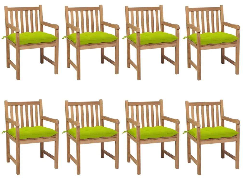 vidaXL Zahradní židle 8 ks s jasně zelenými poduškami masivní teak