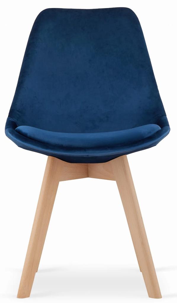 Modrá židle DAREN NORI VELVET s bukovými nohami