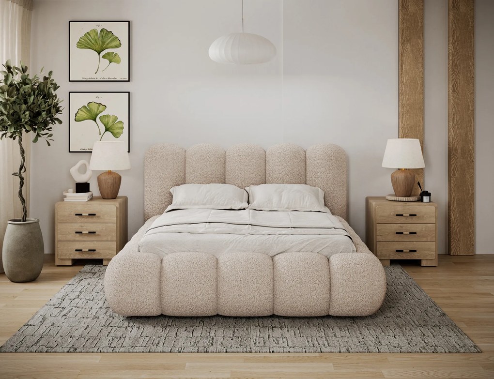 Postel Oloroso 180x200 s kovovým roštem a úložným prostorem, béžové bouclé