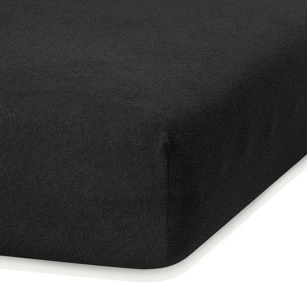 Černé elastické prostěradlo s vysokým podílem bavlny AmeliaHome Ruby, 200 x 160-180 cm
