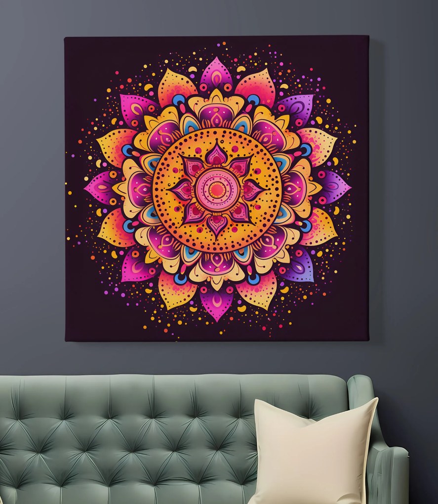 Obraz na plátně - Mandala magenta orange FeelHappy.cz Velikost obrazu: 80 x 80 cm