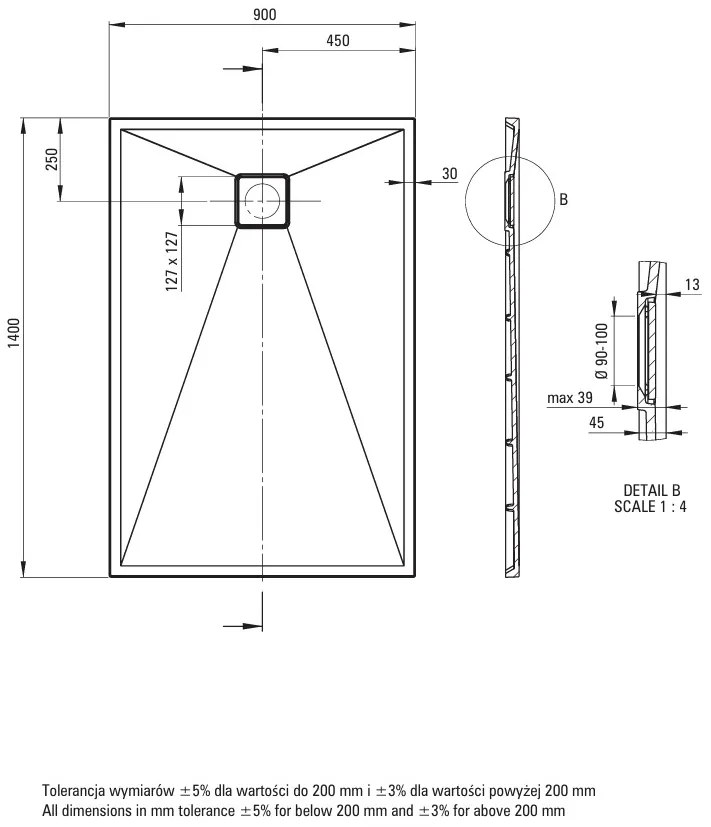 Deante Correo, obdélníková granitová sprchová vanička 140x90x4, 5cm, grafitová metalíza, DEA-KQR_G47B
