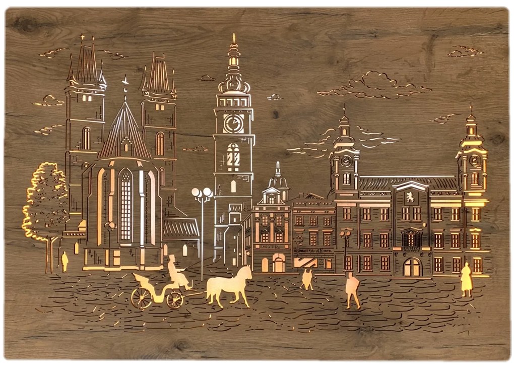 Li-Go "Hradec Králové" světelný obraz 230V 100x70cm provedení povrchu: dub světlý