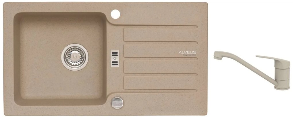Alveus - Set dřezu Niagara 30 a baterie Clara, s ovládáním odpadu, beige SETA25914