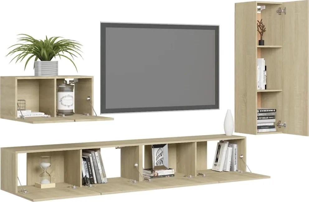 vidaXL 4dílný set TV skříněk dřevotříska [3078676] Barva: dub sonoma