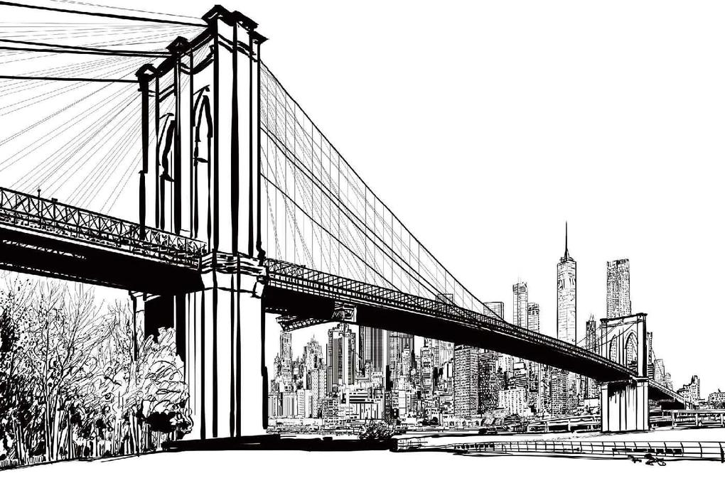 DIMEX | Vliesová fototapeta Ilustrace Brooklyn Bridge MS-5-2965 | 375 x 250 cm | bílá, černá