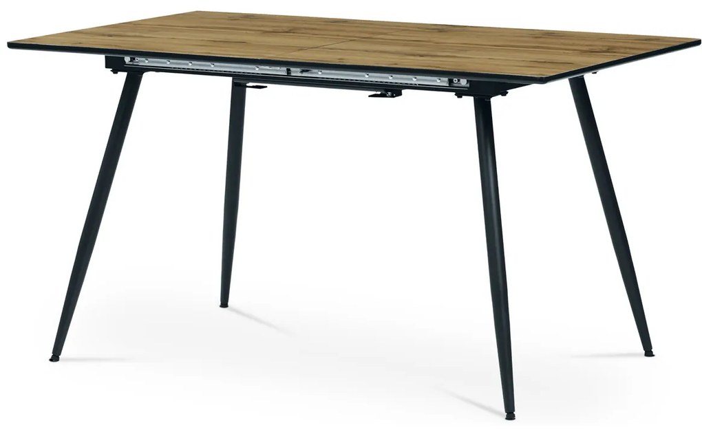 AUTRONIC Jídelní stůl, 140+40x80x76 cm, MDF deska, 3D dekor divoký dub, kov, černý lak