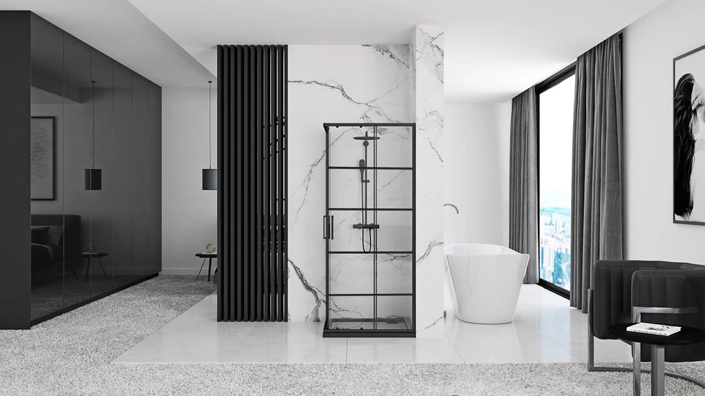 Čtvercový sprchový kout REA CONCEPT 90x90 cm, černý se sprchovou vaničkou Savoy bílá