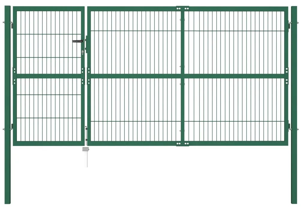 Zahradní plotová branka se sloupky 350 x 140 cm ocelově zelená 142571