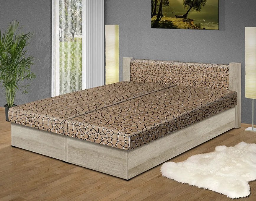 Manželská postel s úložným prostorem Erika 170 barva lamina: dub stříbrný 404, Čalounění: Mega 020 Káva