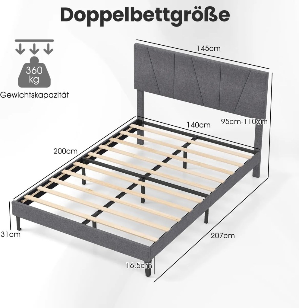 Costway Rám manželské postele s výškově nastavitelným – 140 × 200 cm