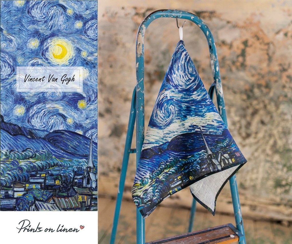 Lenbutik Luxusní lněná utěrka ,70x45 cm - Vincent Van Gogh  Hvězdná noc/ Starry night