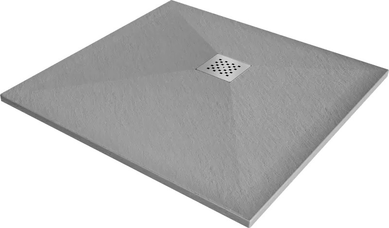 Mexen Stone+, čtvercová vanička z minerálního kompozitu 80 x 80 cm, šedá-betonová, 44618080