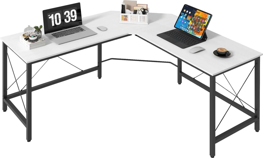 HOMCOM L-šikovný stůl Moderní roh s ocelovým rámem, nosnost 70 kg, pro kancelář, domov, studium 150x150x76 cm Bílý | Aosom