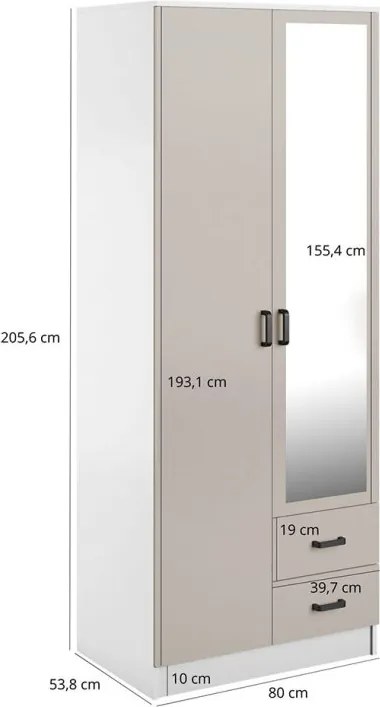 Skříň se zrcadlem 2D2S bílá / kašmír Kami