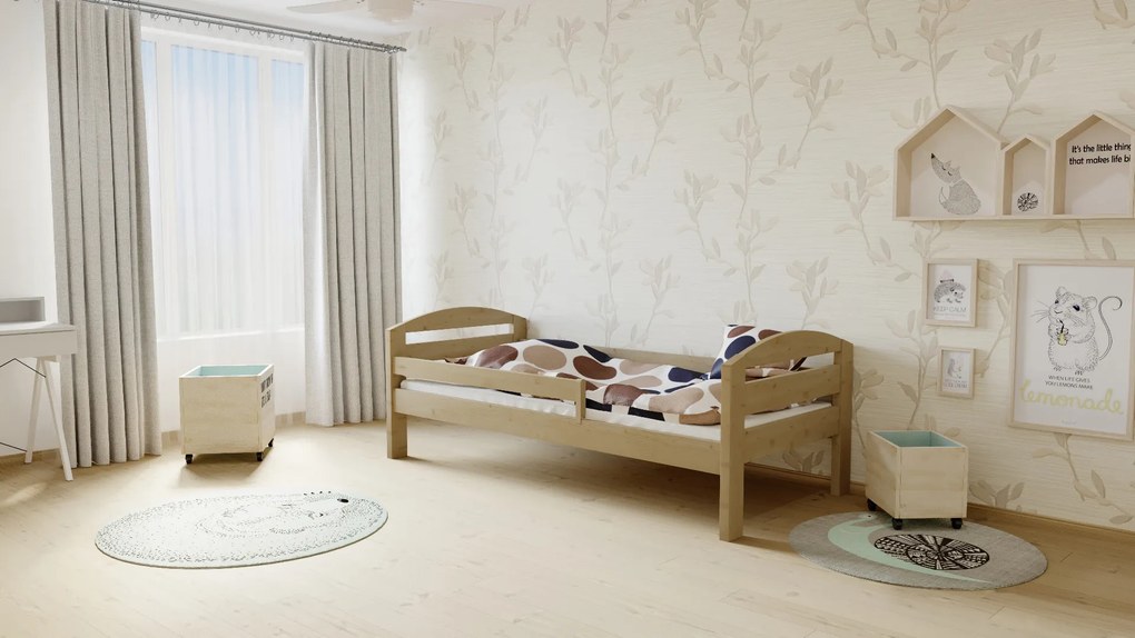 Dětská postel se zábranou ANDY vč. roštu Povrchová úprava: moření olše, Rozměry: 90 x 200 cm