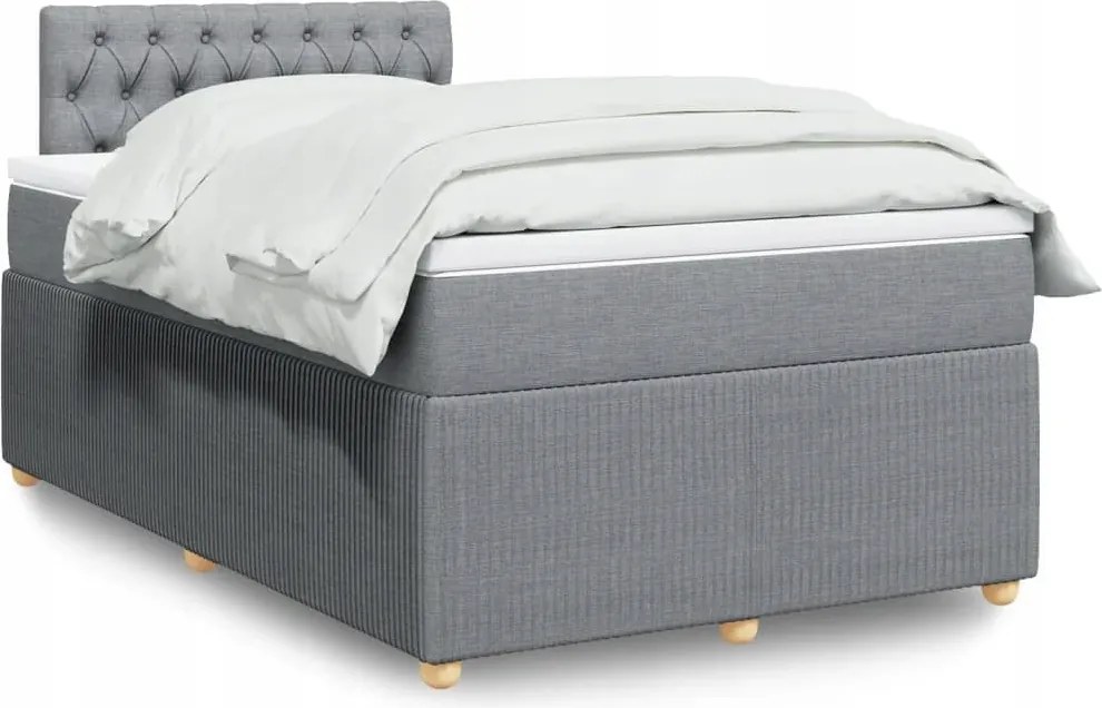 Box Spring Postel S Matrací Textil Světle Šedá Prošívaný design 120 x 200