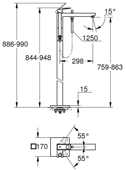 GROHE 23672001 - Vanová baterie EUROCUBE 298 mm lesklý chrom