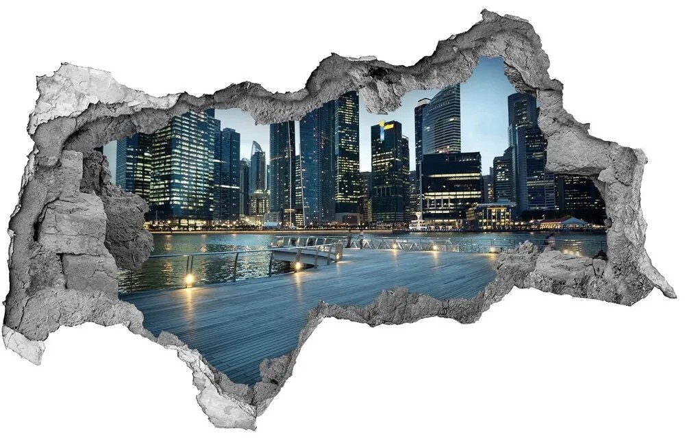 Wallmuralia Fototapeta díra na zeď 3D Singapur noc 95x73 cm